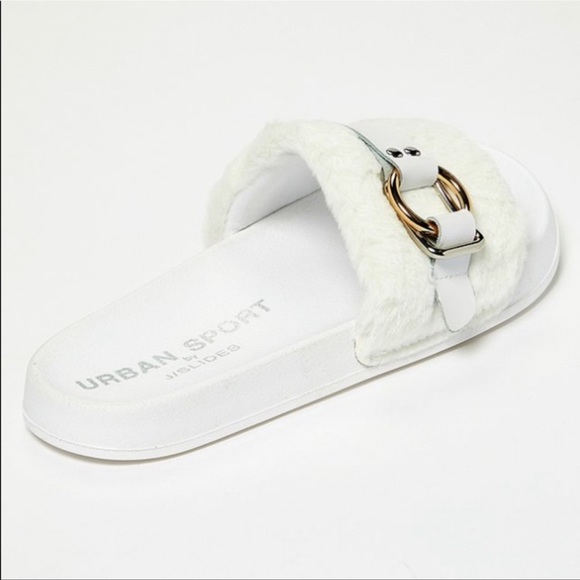 J/SLIDES | Shoes | Urban Sport By Jslides White Eva Plush Slide Sandals ...